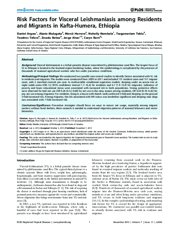 (PDF) Risk Factors for Visceral Leishmaniasis among Residents and ...