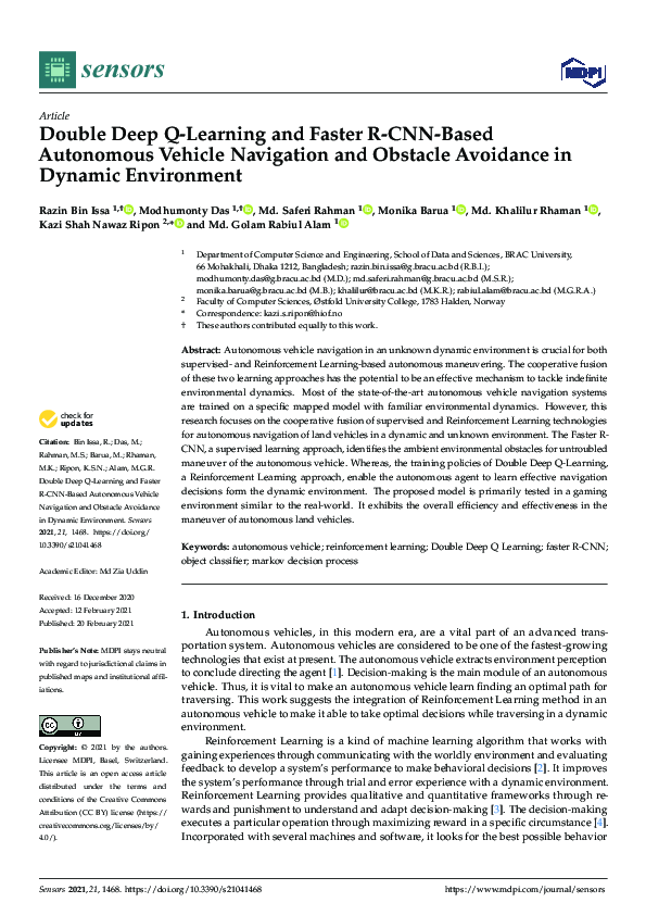 (PDF) Double Deep Q-Learning and Faster R-CNN-Based Autonomous Vehicle ...