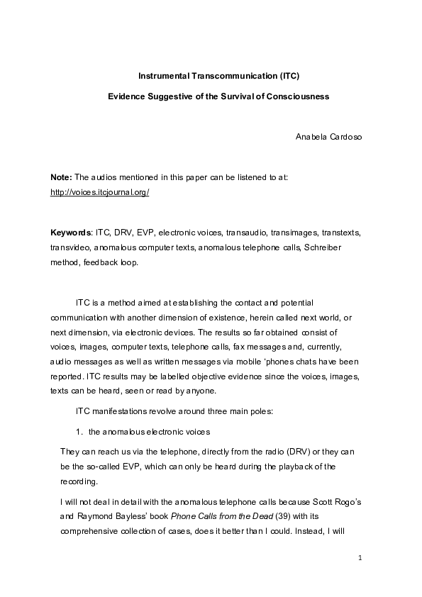 (PDF) Instrumental Transcommunication (ITC) Evidence Suggestive of the ...