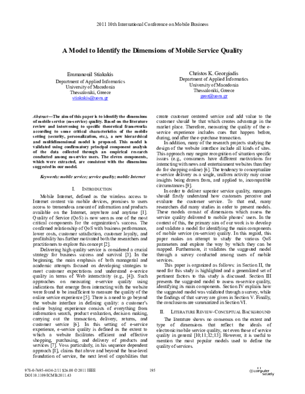 (PDF) A Model to Identify the Dimensions of Mobile Service Quality