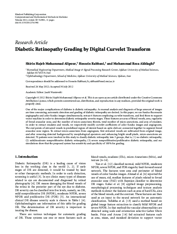(PDF) Diabetic Retinopathy Grading by Digital Curvelet Transform