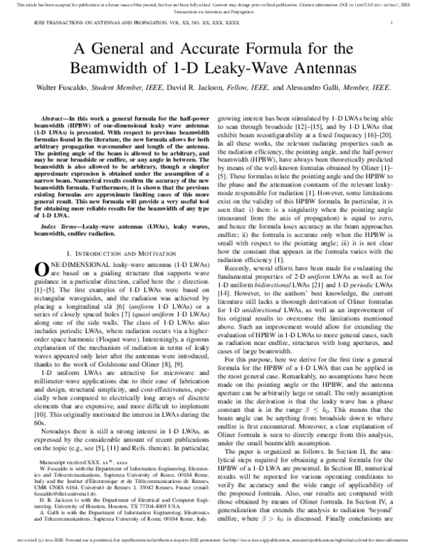 (PDF) A General and Accurate Formula for the Beamwidth of 1-D Leaky ...