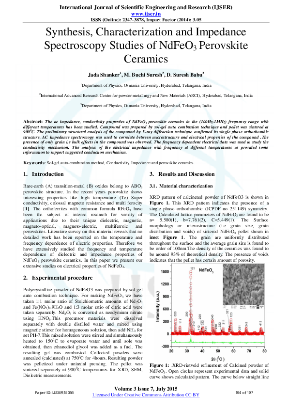 (PDF) Synthesis, characterization and impedance spectroscopy of the new ...