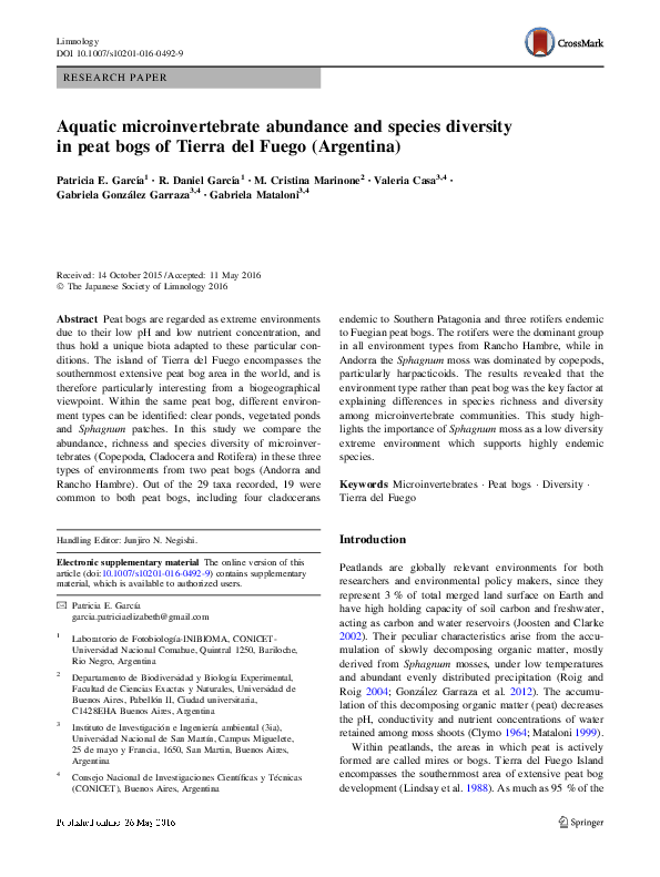 (PDF) Aquatic microinvertebrate abundance and species diversity in peat ...