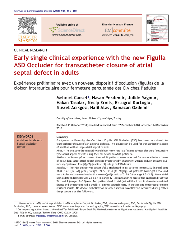 (PDF) Early single clinical experience with the new Figulla ASD ...