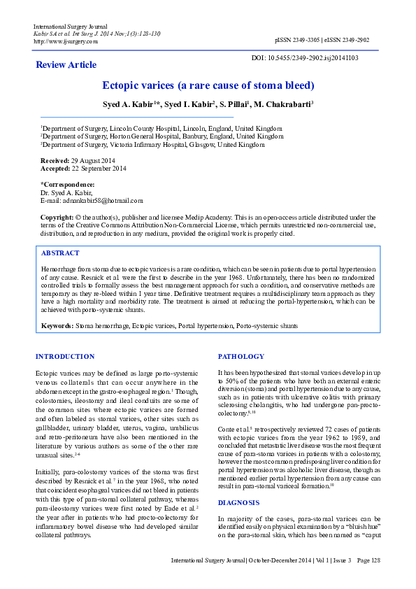 (PDF) Ectopic varices (a rare cause of stoma bleed)