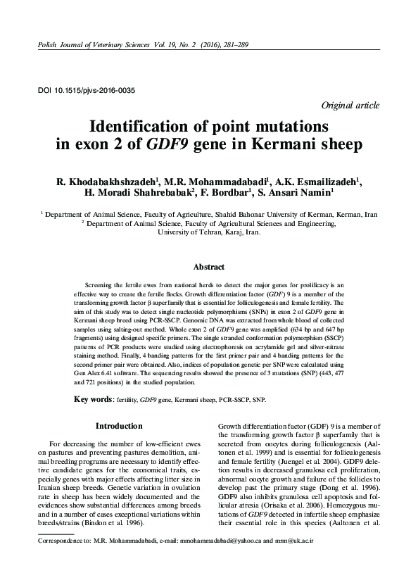 (PDF) Identification of point mutations in exon 2 of GDF9 gene in ...