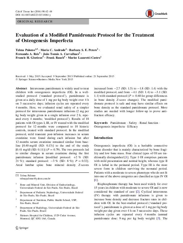 (PDF) Evaluation of a Modified Pamidronate Protocol for the Treatment of Osteogenesis Imperfecta