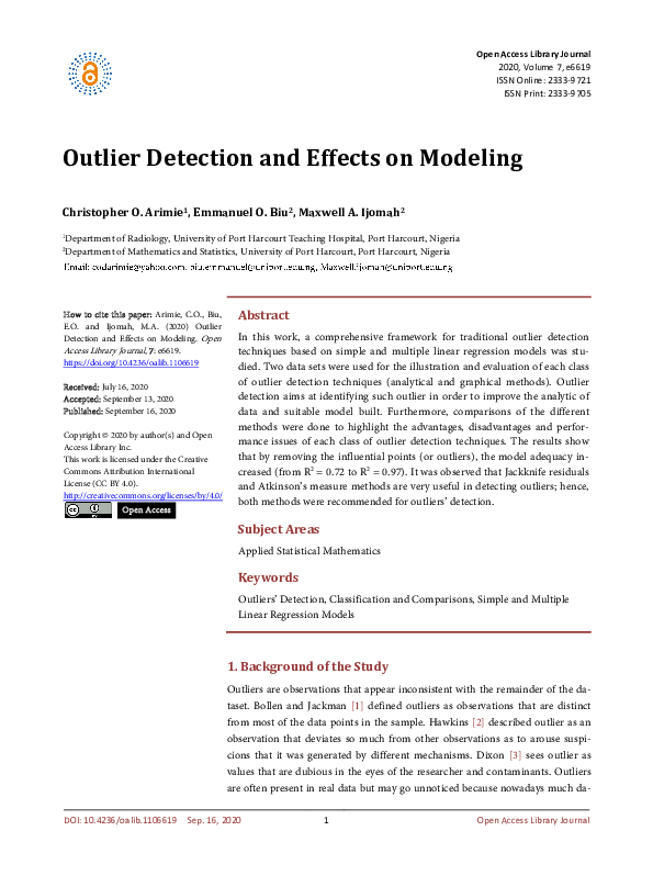 (PDF) Outlier Detection and Effects on Modeling