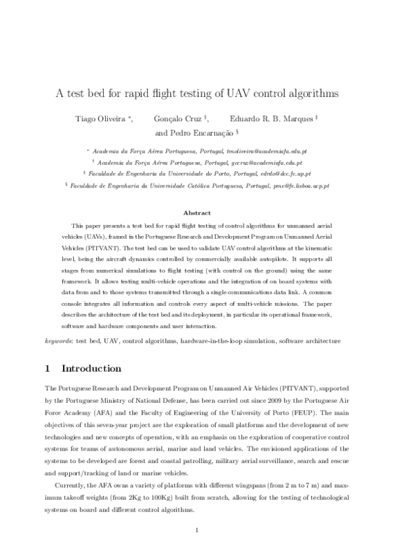 (PDF) A test bed for rapid flight testing of UAV control algorithms