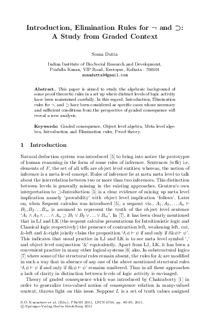 (PDF) Introduction, Elimination Rules for ¬ and ⊃: A Study from Graded Context