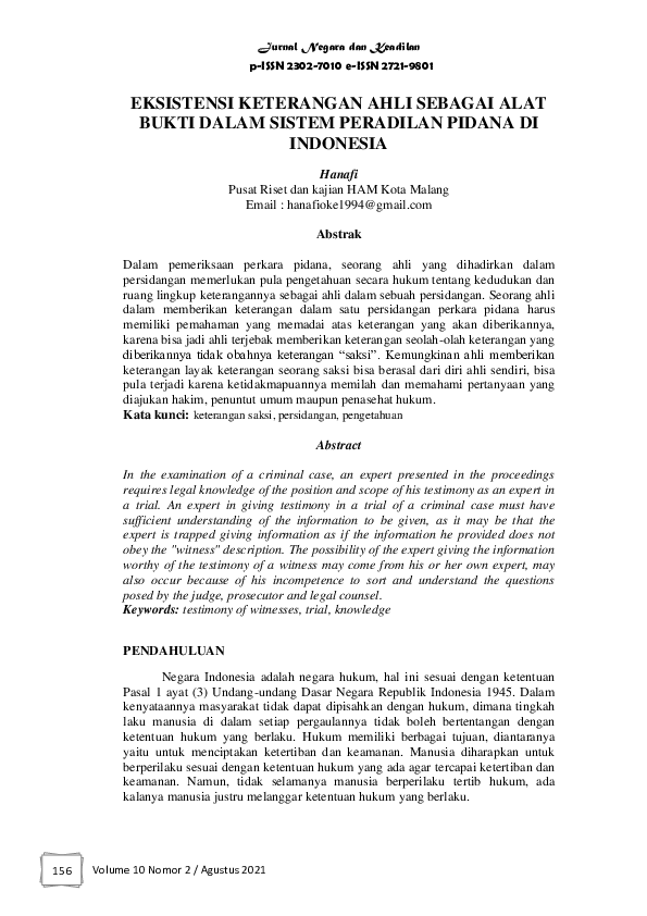 (PDF) Eksistensi Keterangan Ahli Sebagai Alat Bukti Dalam Sistem Peradilan Pidana DI Indonesia