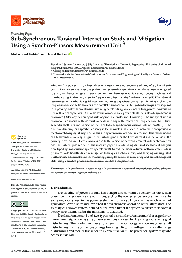 (PDF) Sub-Synchronous Torsional Interaction Study and Mitigation Using a Synchro-Phasors ...