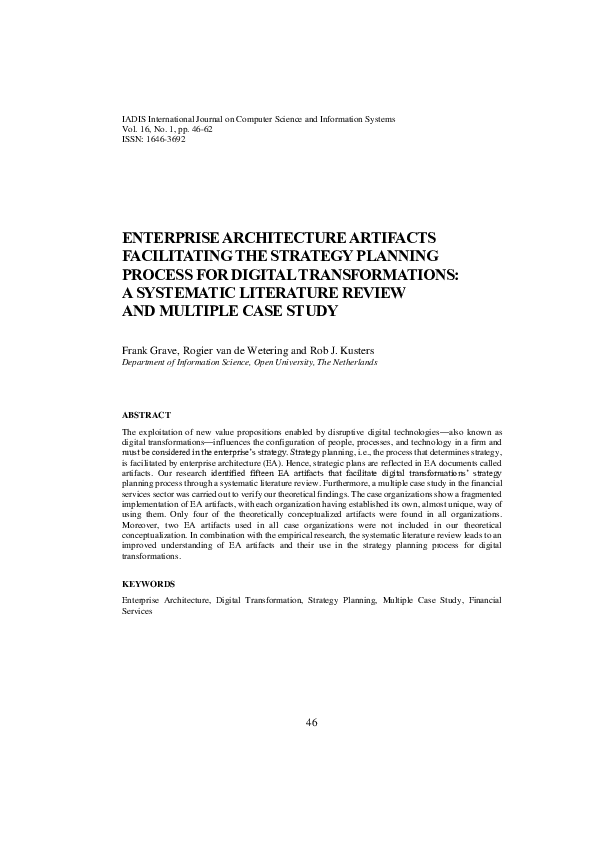 (PDF) Enterprise Architecture Artifacts Facilitating the Strategy Planning Process for Digital ...