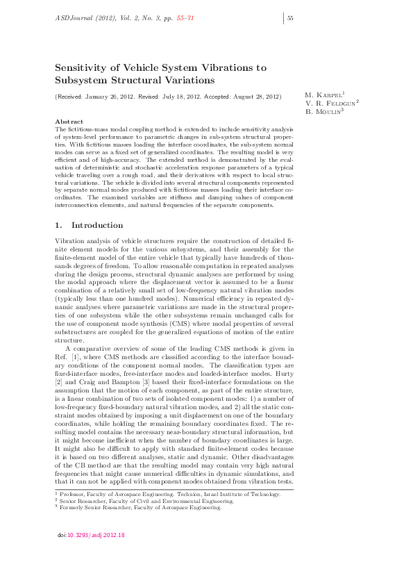 (PDF) Sensitivity of Vehicle Vibrations to Subsystem Structural Variations