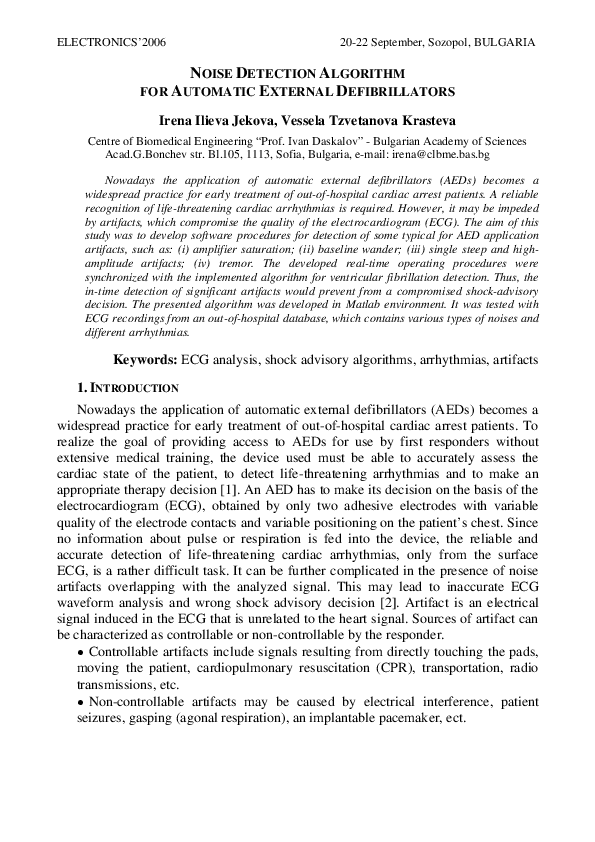 (PDF) Noise Detection Algorithm for Automatic External Defibrillators