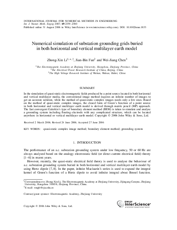(PDF) Numerical simulation of substation grounding grids buried in both horizontal and vertical ...