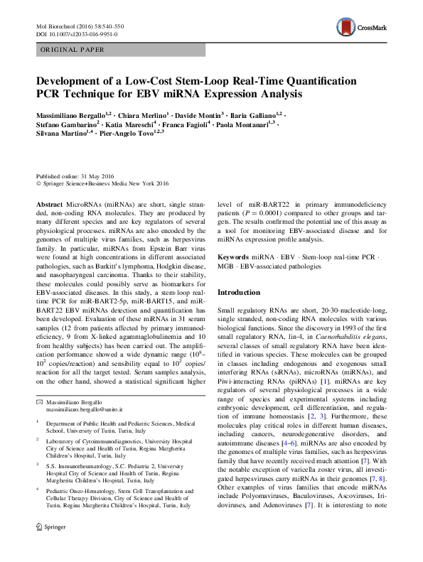 (PDF) Development of a Low-Cost Stem-Loop Real-Time Quantification PCR Technique for EBV miRNA ...
