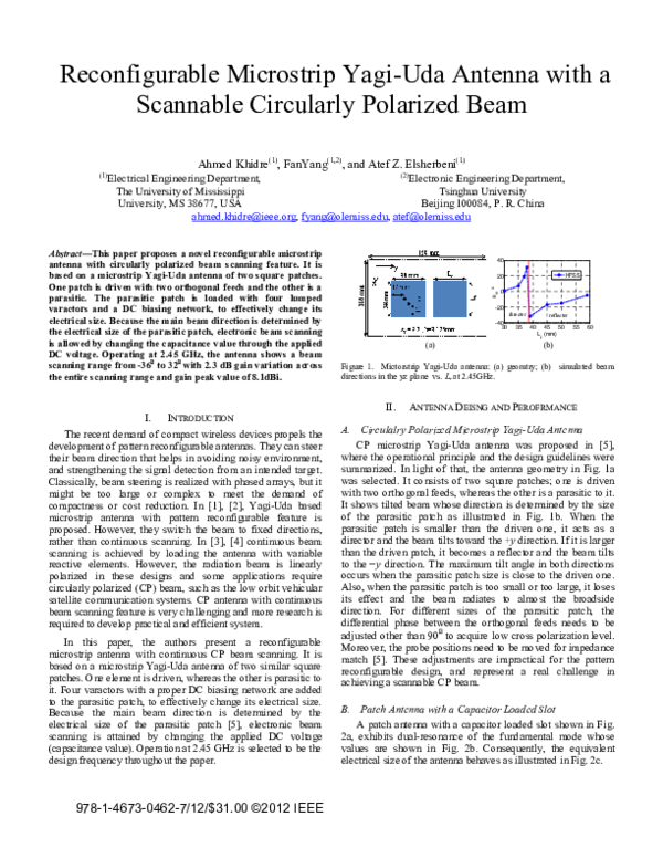(PDF) Reconfigurable microstrip Yagi-Uda antenna with a scannable circularly polarized beam