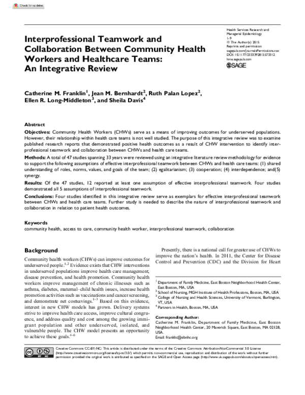 (PDF) Interprofessional Teamwork and Collaboration Between Community ...