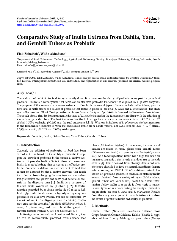 (PDF) Comparative Study of Inulin Extracts from Dahlia, Yam, and ...