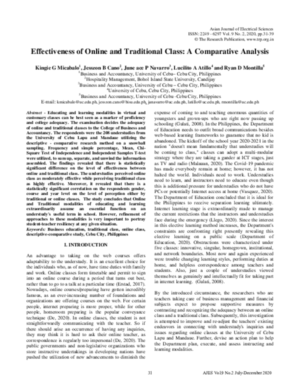 (PDF) Effectiveness of Online and Traditional Class: A Comparative Analysis