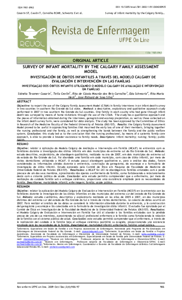 (PDF) Survey of infant mortality by the Calgary family assessment model