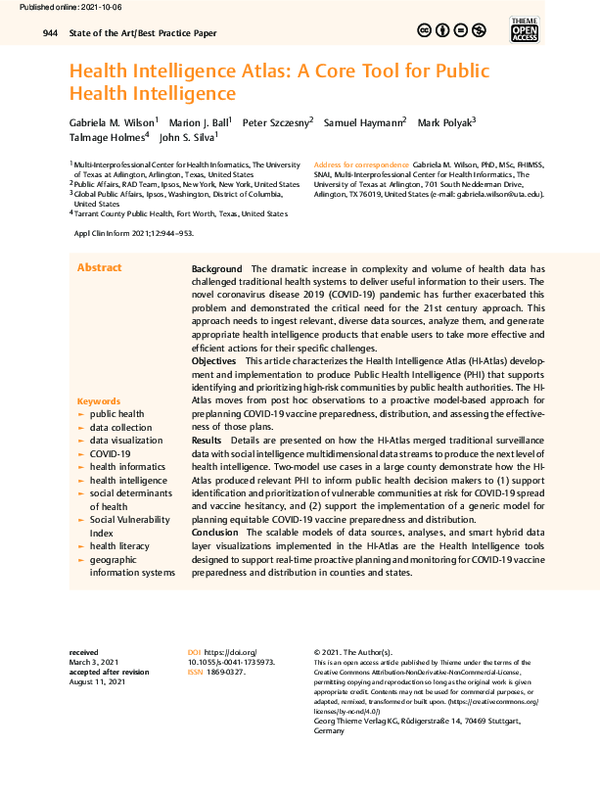 (PDF) Health Intelligence Atlas: A Core Tool for Public Health Intelligence