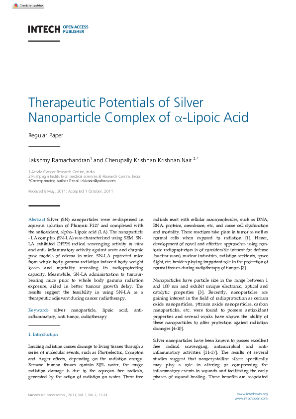 (PDF) Therapeutic Potentials of Silver Nanoparticle Complex of α-Lipoic ...