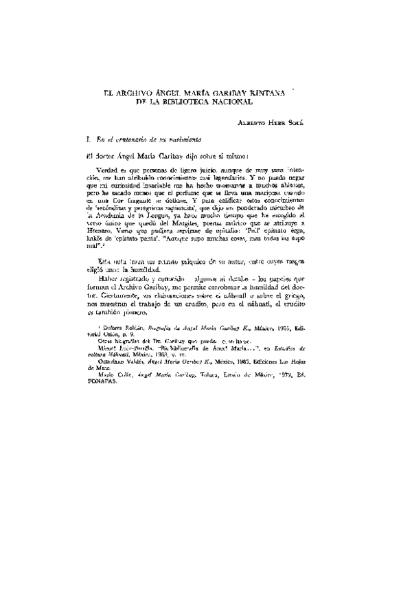 (PDF) El archivo Ángel María Garibay Kintana de la Biblioteca Nacional
