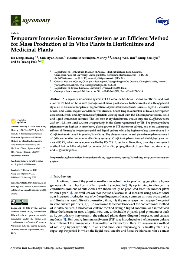 (PDF) Temporary Immersion Bioreactor System as an Efficient Method for ...