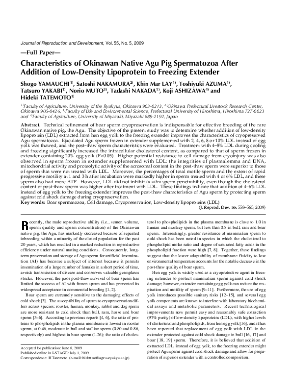 (PDF) Characteristics of Okinawan Native Agu Pig Spermatozoa After ...