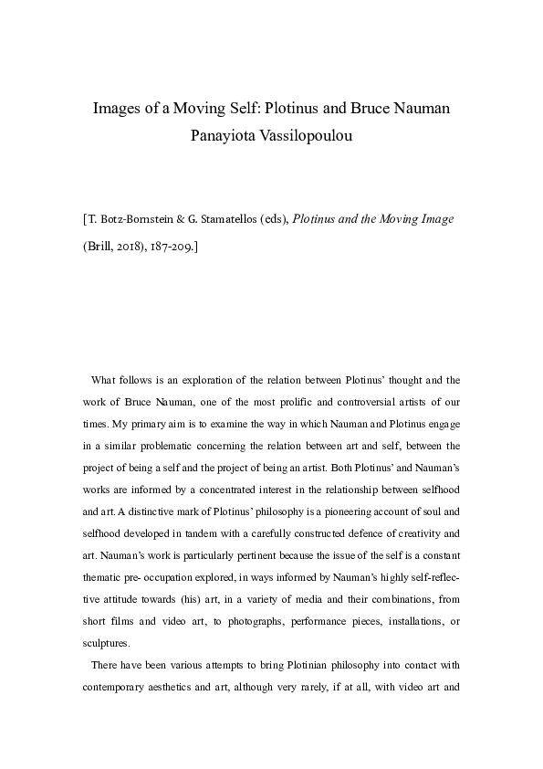 (PDF) Images of a Moving Self: Plotinus and Bruce Nauman