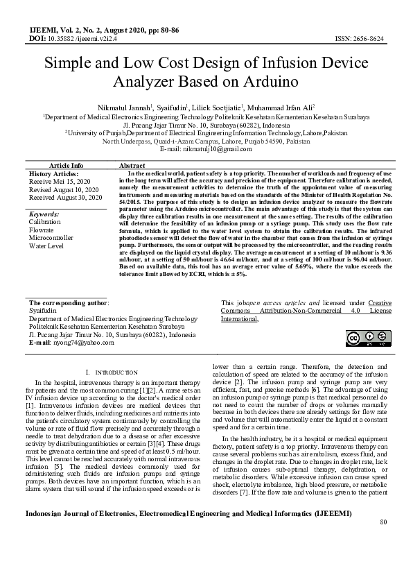Pdf Simple And Low Cost Design Of Infusion Device Analyzer Based On Arduino