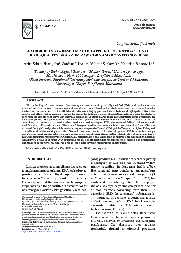 (PDF) A Modified SDS – Based Method Applied for Extraction of High ...