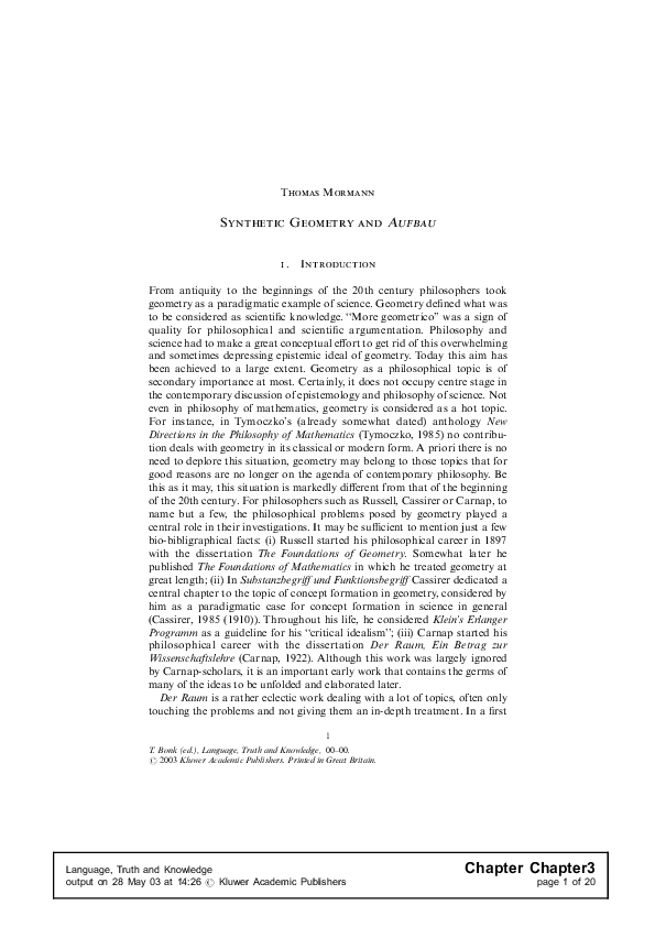 (PDF) Synthetic Geometry and Aufbau