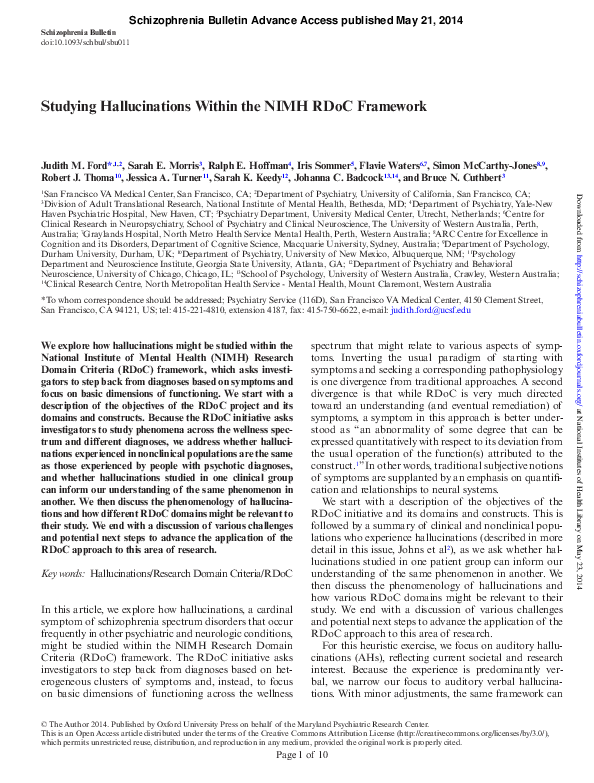 (PDF) Studying Hallucinations Within the NIMH RDoC Framework