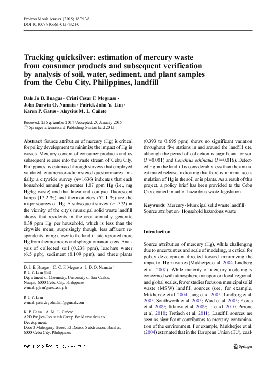 (PDF) Tracking quicksilver: estimation of mercury waste from consumer ...
