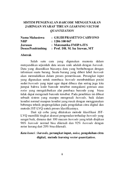 (PDF) Sistem Pengenalan Barcode Menggunakan Jaringan Syaraf Tiruan Learning Vector Quantization