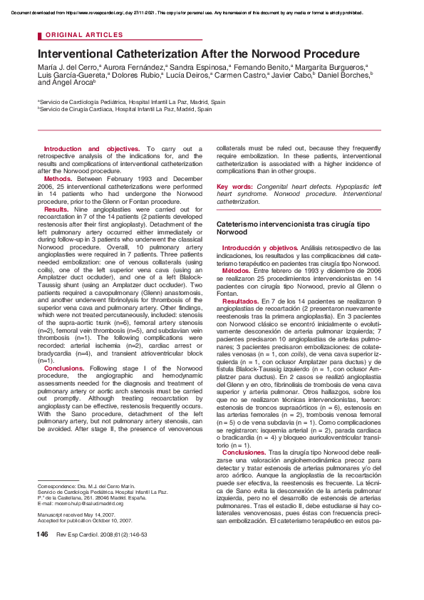 (PDF) Interventional Catheterization After the Norwood Procedure