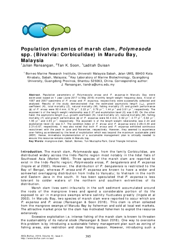 (PDF) Population dynamics of marsh clam, Polymesoda spp. (Bivalvia ...