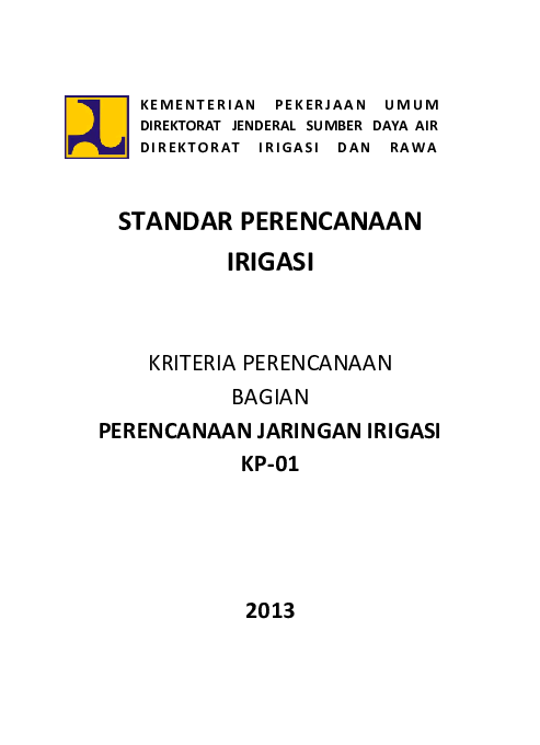 (PDF) KP 01 Spesifikasi Teknis Kriteria Perencanaan Jaringan Irigasi