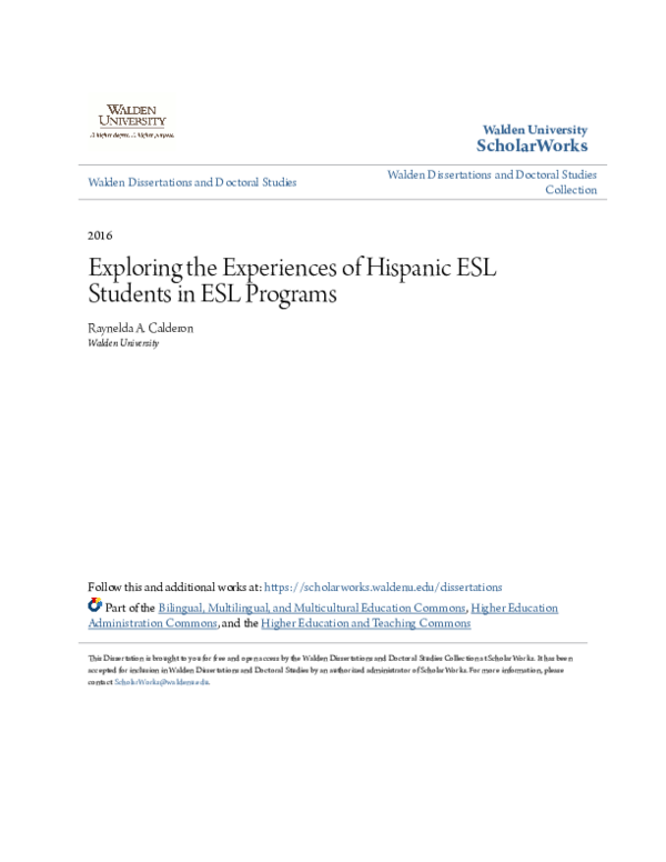 (PDF) Exploring the Experiences of Hispanic ESL Students in ESL ...