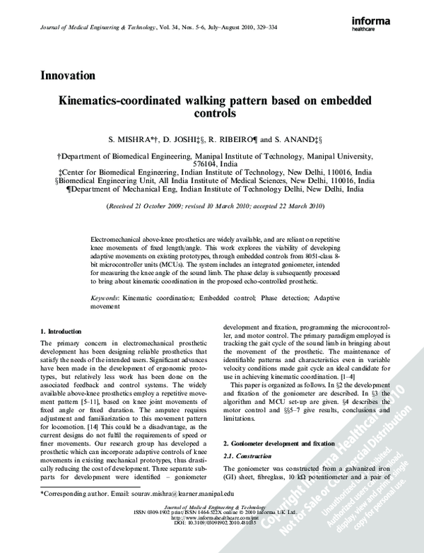 (PDF) Kinematics-coordinated walking pattern based on embedded controls