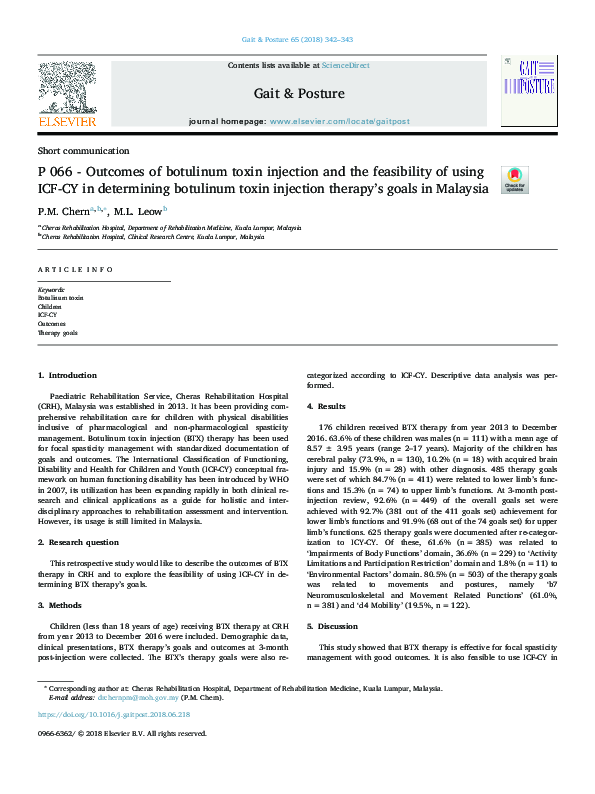 Pdf P 066 Outcomes Of Botulinum Toxin Injection And The Feasibility Of Using Icf Cy In