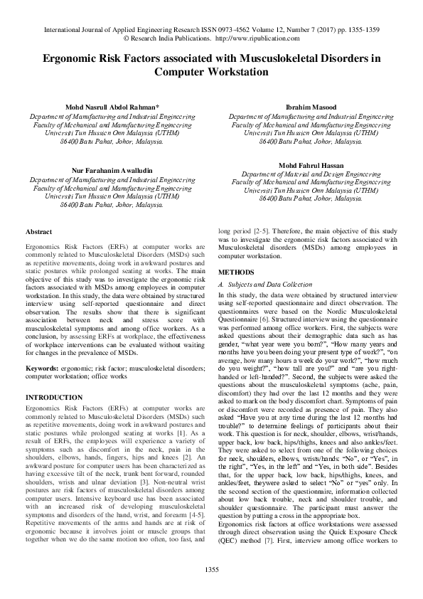 (PDF) Ergonomic risk factors associated with musculokeletal disorders ...