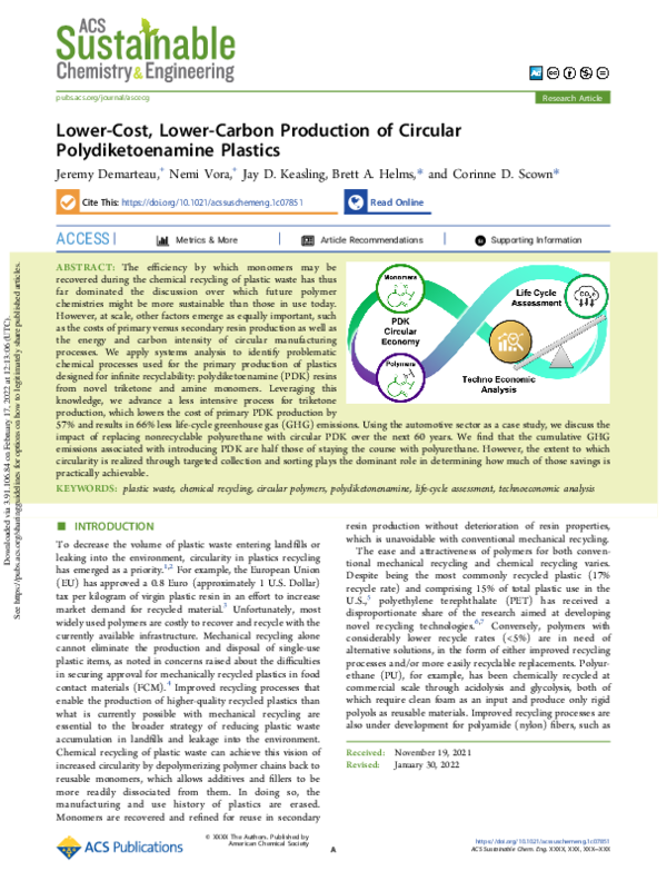 (PDF) Lower-Cost, Lower-Carbon Production of Circular Polydiketoenamine ...