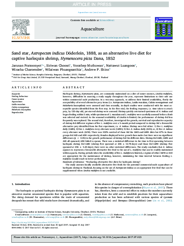 (PDF) Sand star, Astropecten indicus Döderlein, 1888, as an alternative ...