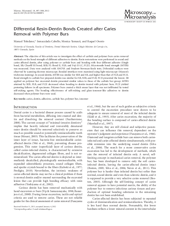 (PDF) Differential Resin-Dentin Bonds Created after Caries Removal with ...