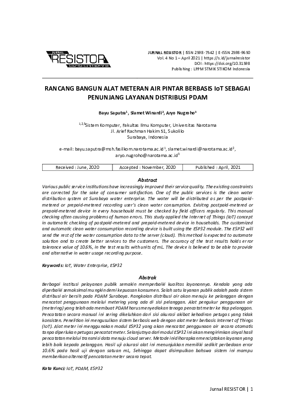 (PDF) RANCANG BANGUN ALAT METERAN AIR PINTAR BERBASIS IoT SEBAGAI ...